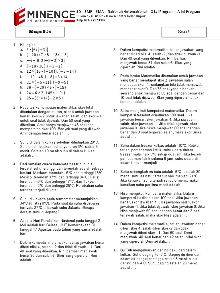 Bilangan Bulat - Kelas 7 | PDF