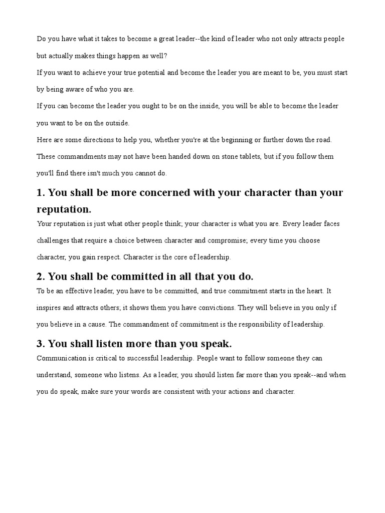 10 Commandments of Leadership | PDF | Leadership | Competence (Human ...