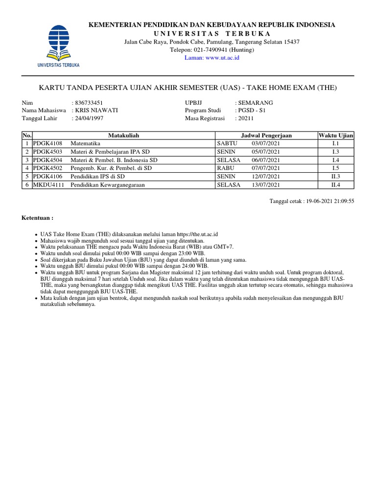 Panduan UAS Take Home Exam UT 2021 | PDF