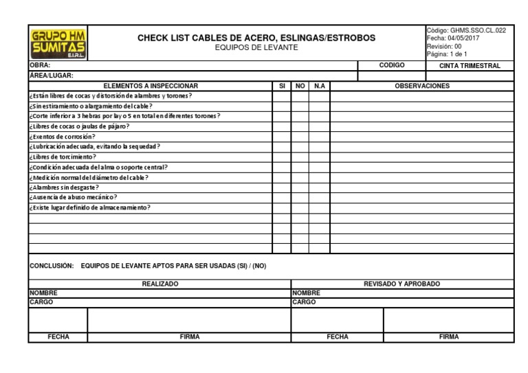 Checklist de Inspección de Cables de Acero | PDF
