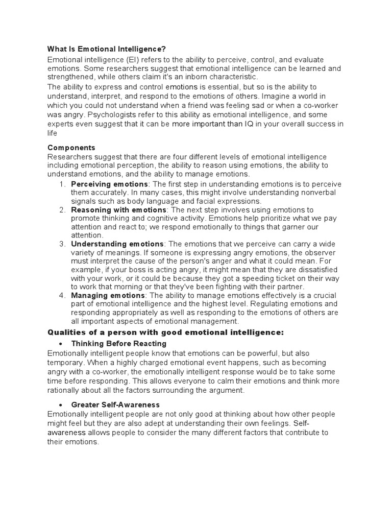 Emotions: What Is Emotional Intelligence? | PDF | Emotional ...