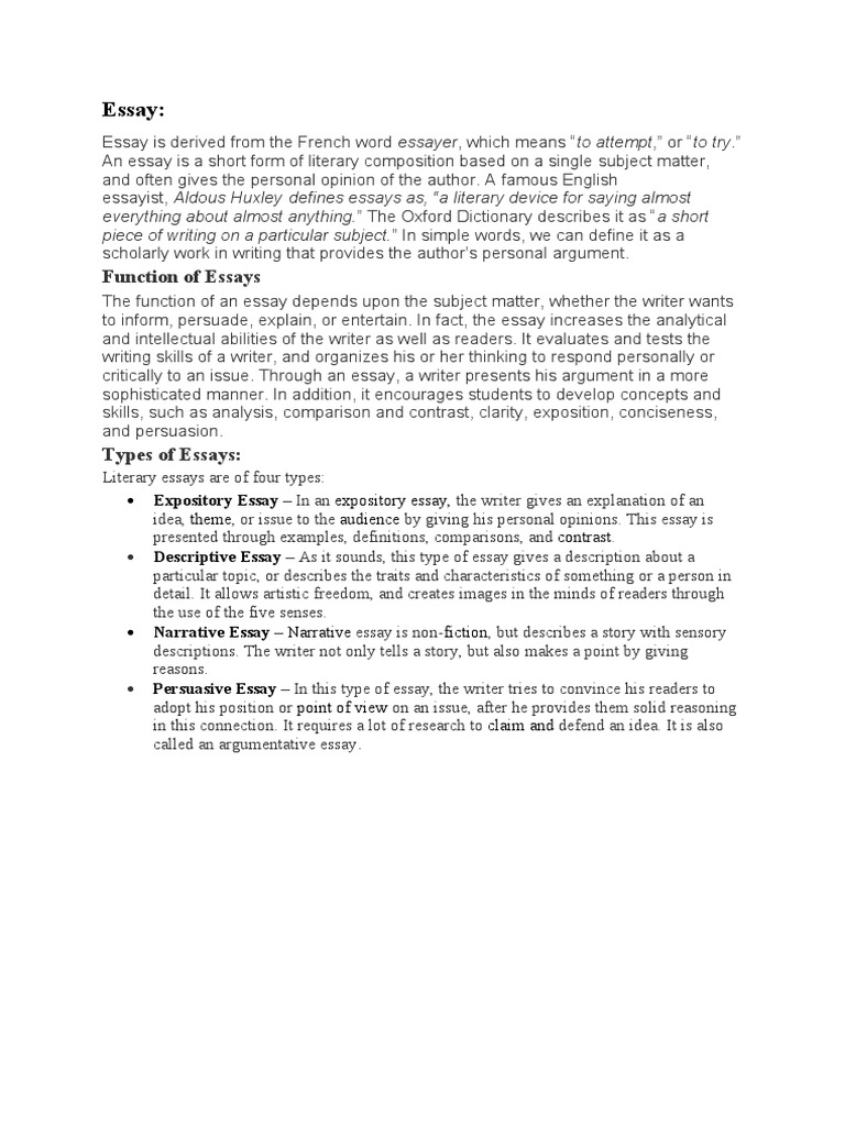 Essay:: Function of Essays | PDF