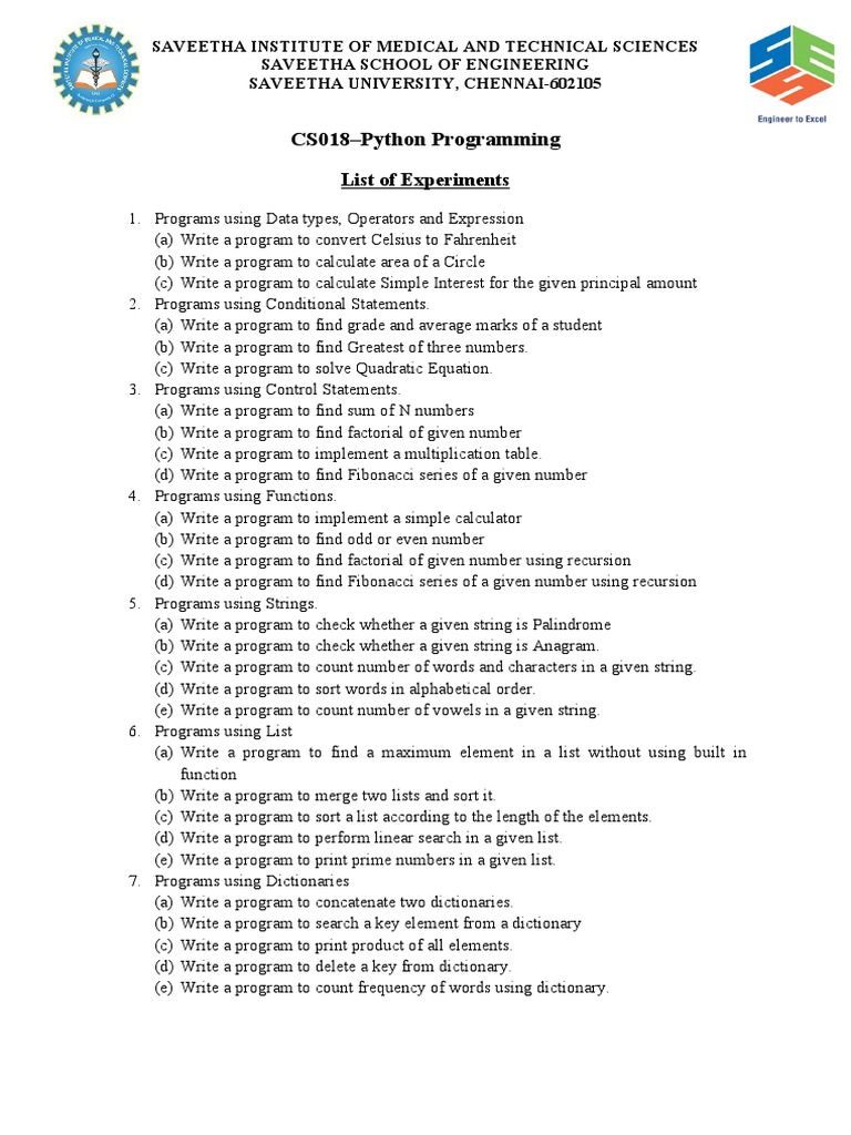 Python Lab Experiments | PDF | String (Computer Science) | Numbers