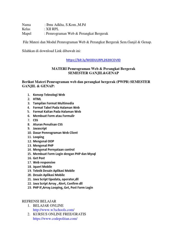 BACA - MATERI&Modul Pemrograman Web Dan Perangkat Bergerak Kelas XII ...