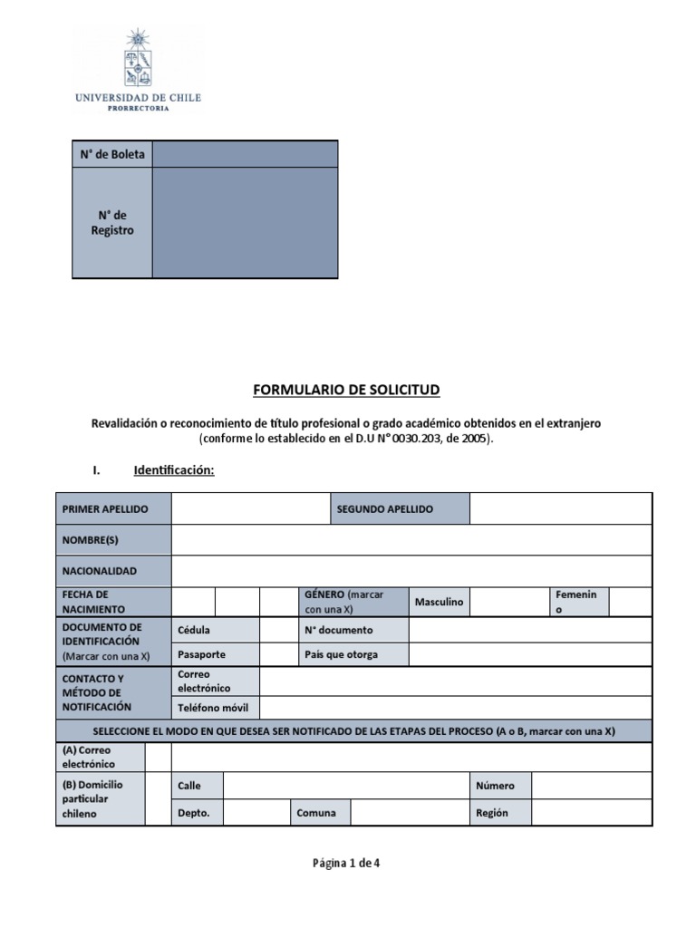 Formulario de Solicitud Docx 162 KB | PDF | Chile | Universidad