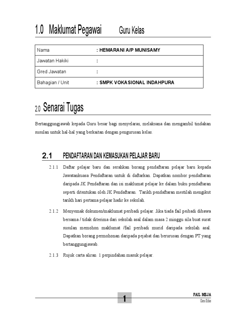 Fail Meja Guru Kelas | PDF