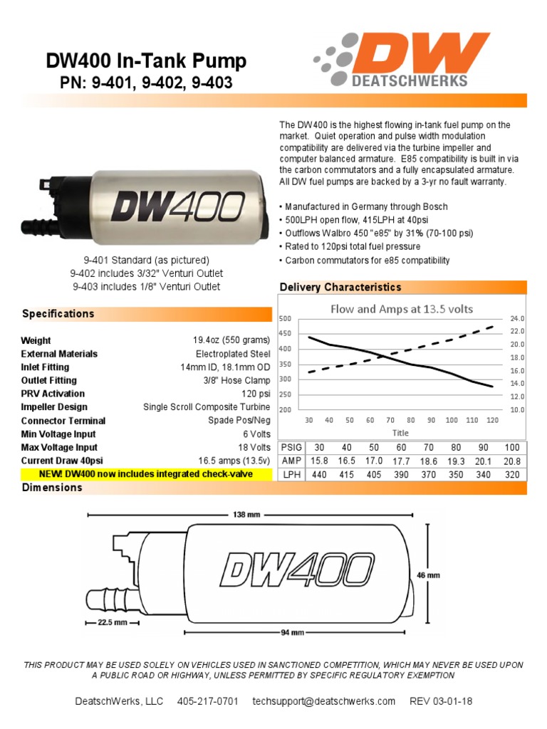 DW400 Fuel Pump Specs & Performance | PDF | Electrical Engineering ...
