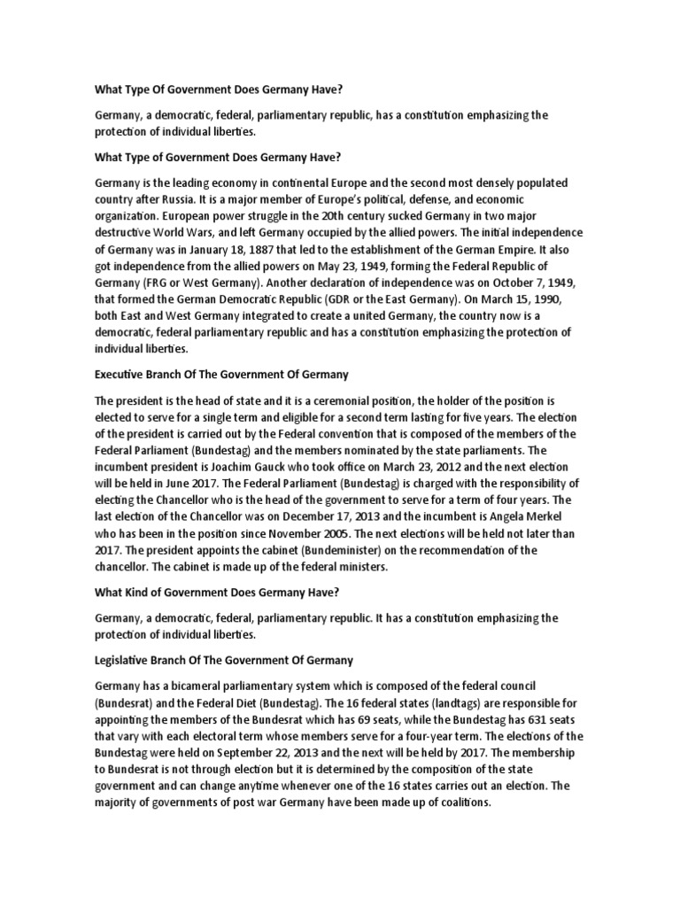 What Type of Government Does Germany Have | PDF | Politics Of Germany ...