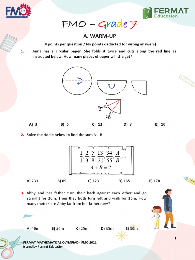 FMO - Grade 7 Math Olympiad Test | PDF | Teaching Mathematics