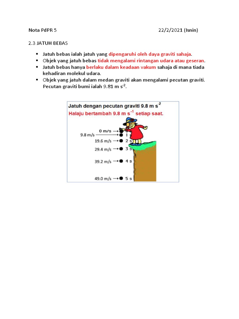 Nota PDPR 2.3 Jatuh Bebas | PDF