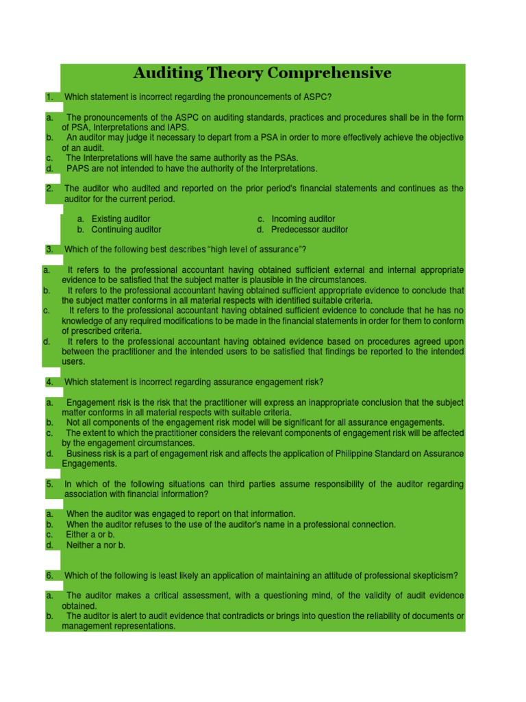 Auditing Theory Comprehensive Exam - Jan2021 | PDF | Auditor's Report ...