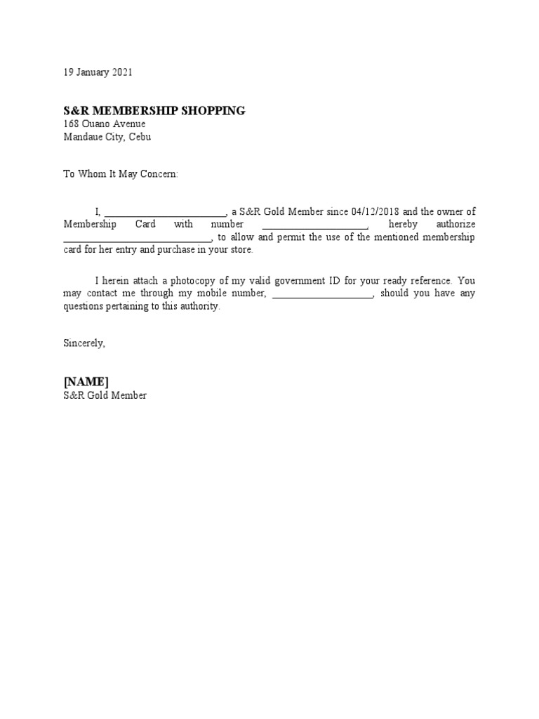 Authorization - S&R Membership Card | PDF | Business | Finance & Money ...