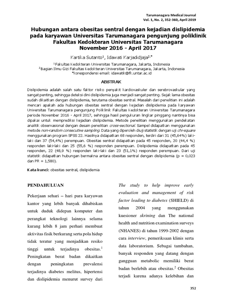 Obesitas Sentral dan Dislipidemia di Universitas Tarumanagara | PDF