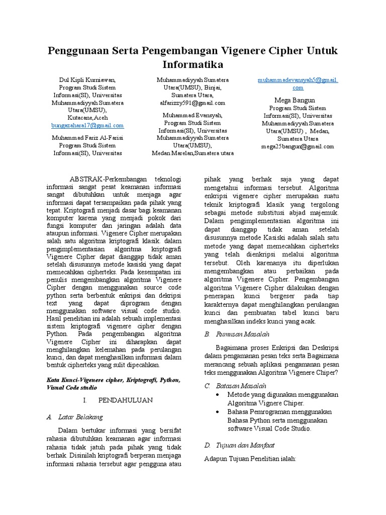 Vigenere Cipher: Pengembangan dan Implementasi Python | PDF