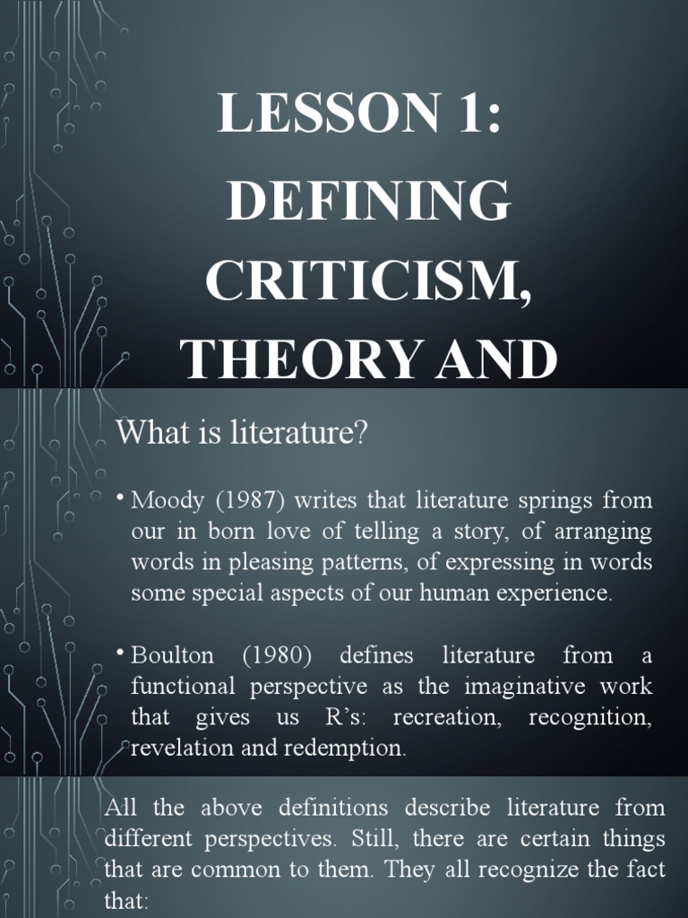 Lesson 1: Defining Criticism, Theory and Literature | PDF | Literary ...