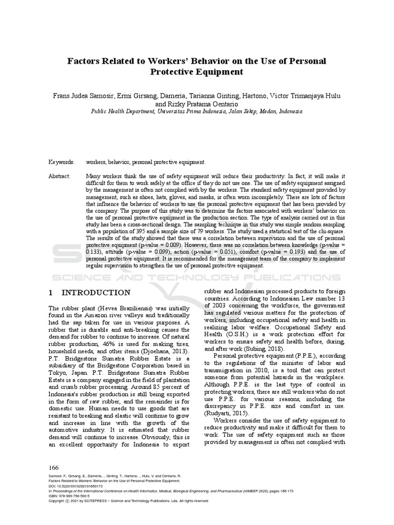 Factors Related To Workers' Behavior On The Use of Personal Protective ...