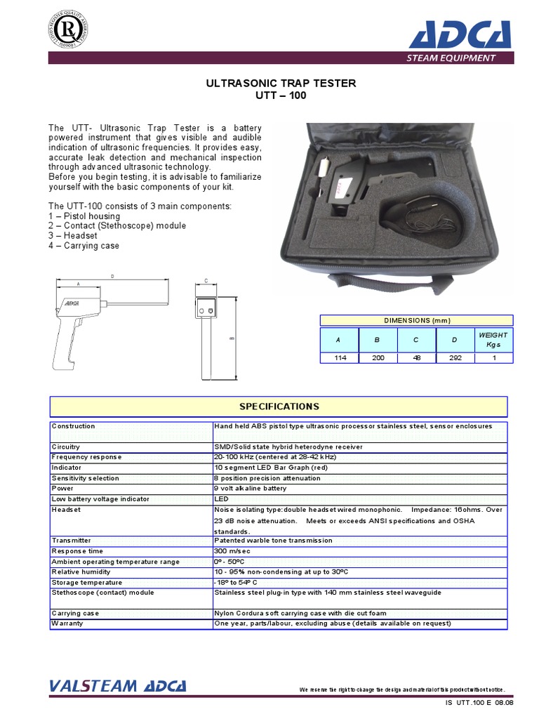 1.99.e.utt 100 Ultrasonic Trap Tester Short | PDF | Ultrasound | Headphones