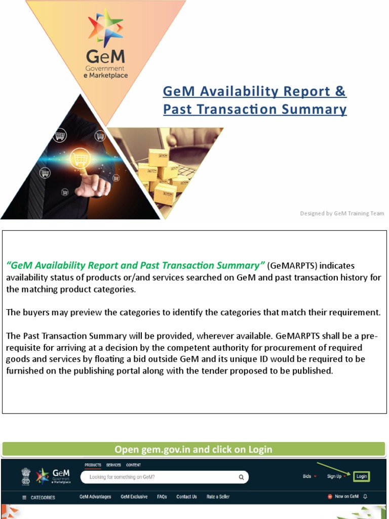 Gem Availability Report & Past Transacti On Summary: Designed by Gem Training Team | PDF ...