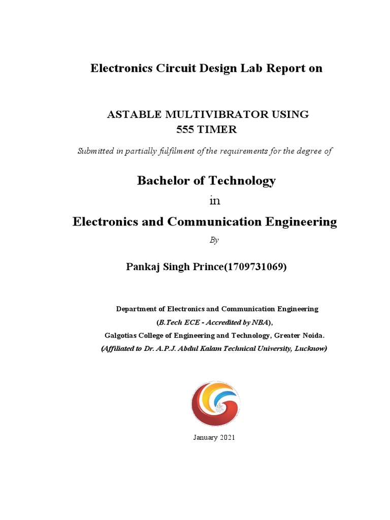 Electronics Circuit Design Lab Report On: Bachelor of Technology ...