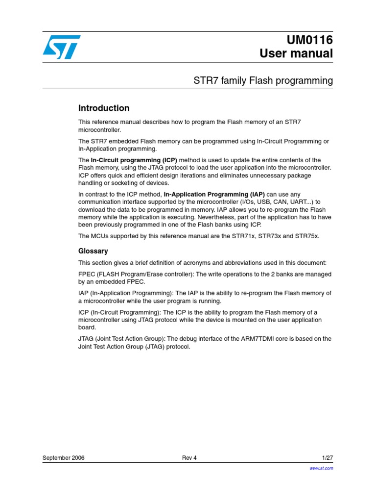 UM0116 User Manual: STR7 Family Flash Programming | PDF | Flash Memory ...