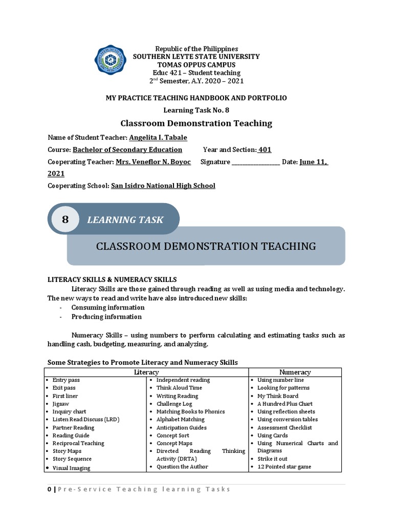 Classroom Demonstration Teaching: Learning Task | PDF | Lesson Plan ...