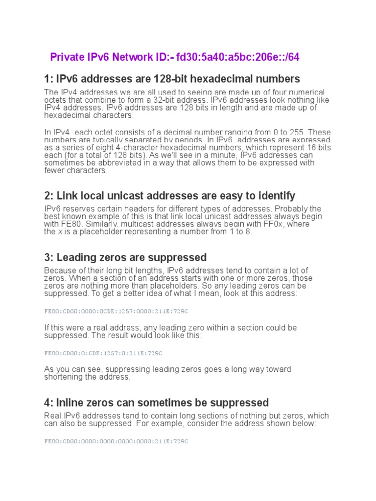 1: Ipv6 Addresses Are 128-Bit Hexadecimal Numbers: Private Ipv6 Network ...