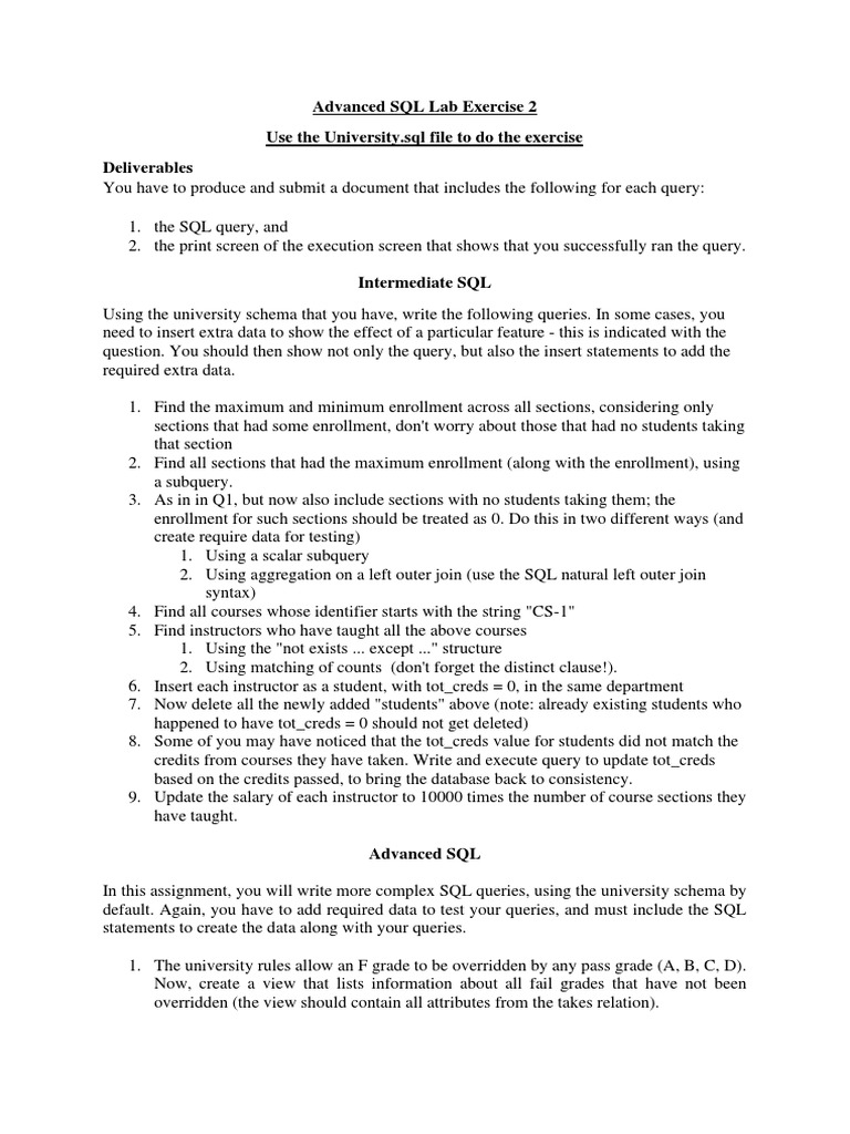 Advanced SQL Lab 2 | PDF | Sql | Data Management Software
