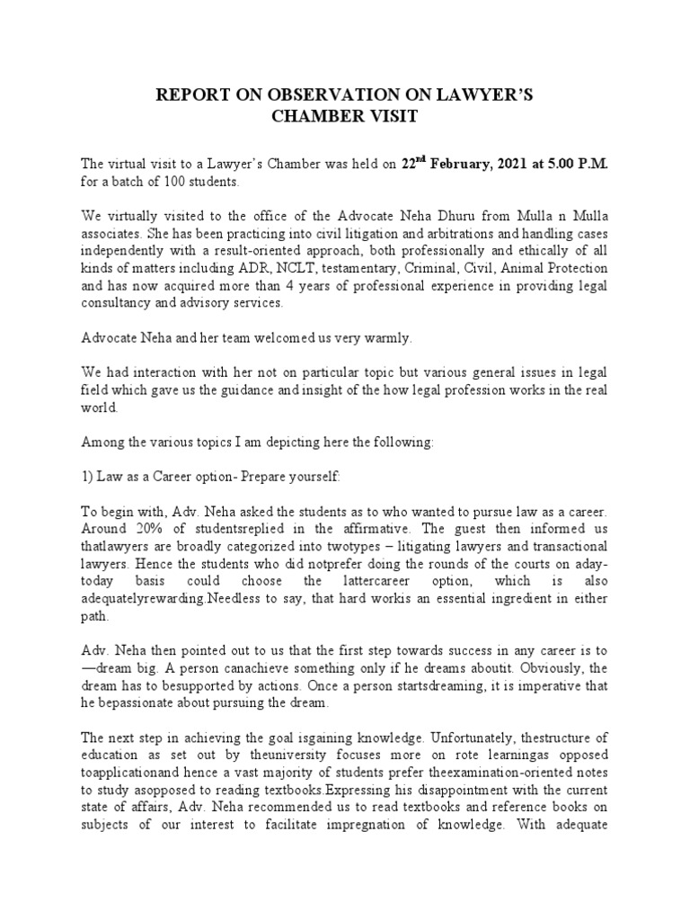 Lawyer's Chamber Visit Report | PDF | Law Clerk | Lawyer