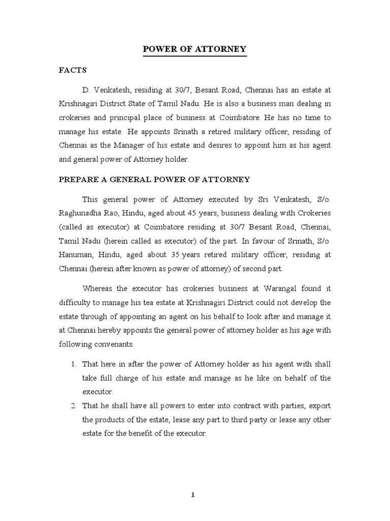 Draft of Power of Attourney | PDF | Power Of Attorney | Civil Law ...