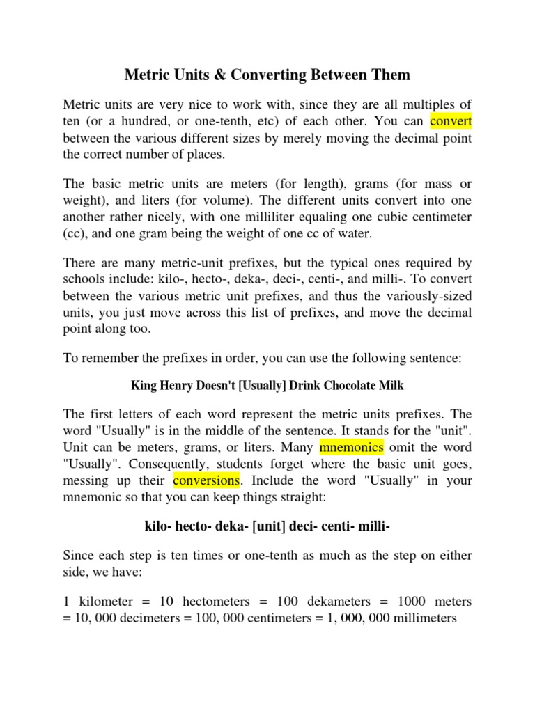 Metric Units & Converting Between Them: Kilo-Hecto - Deka - (Unit) Deci ...