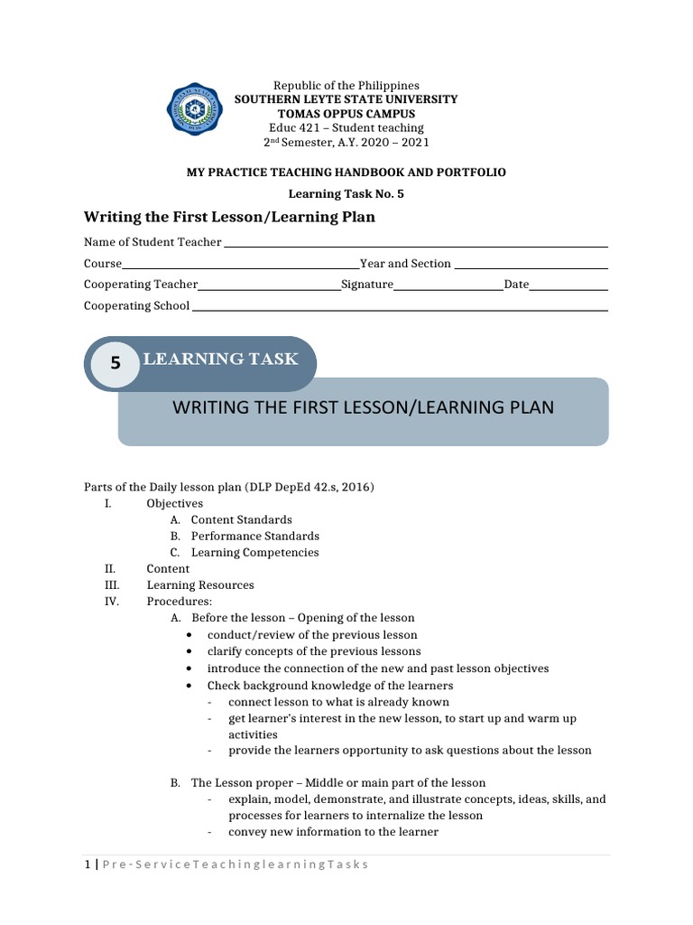 Learning Task 5 | PDF | Lesson Plan | Learning