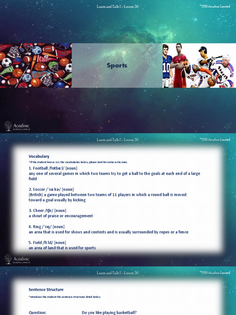 Sports: Learn and Talk I - Lesson 30 | PDF | Sports | Learning
