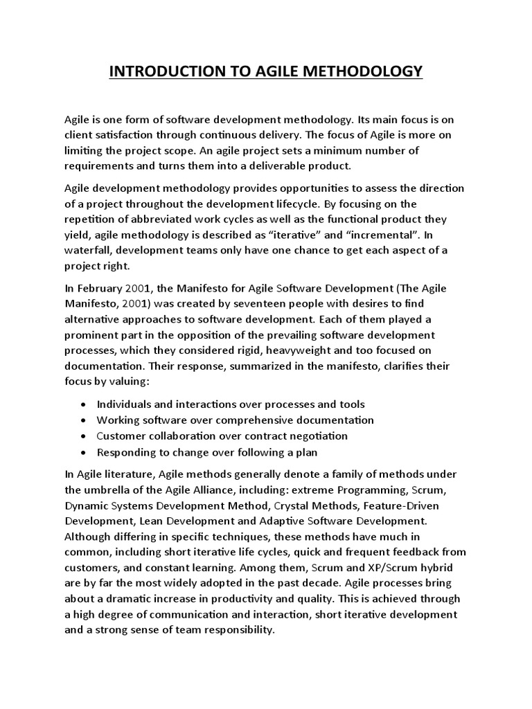 Introduction To Agile Methodology | PDF | Agile Software Development ...