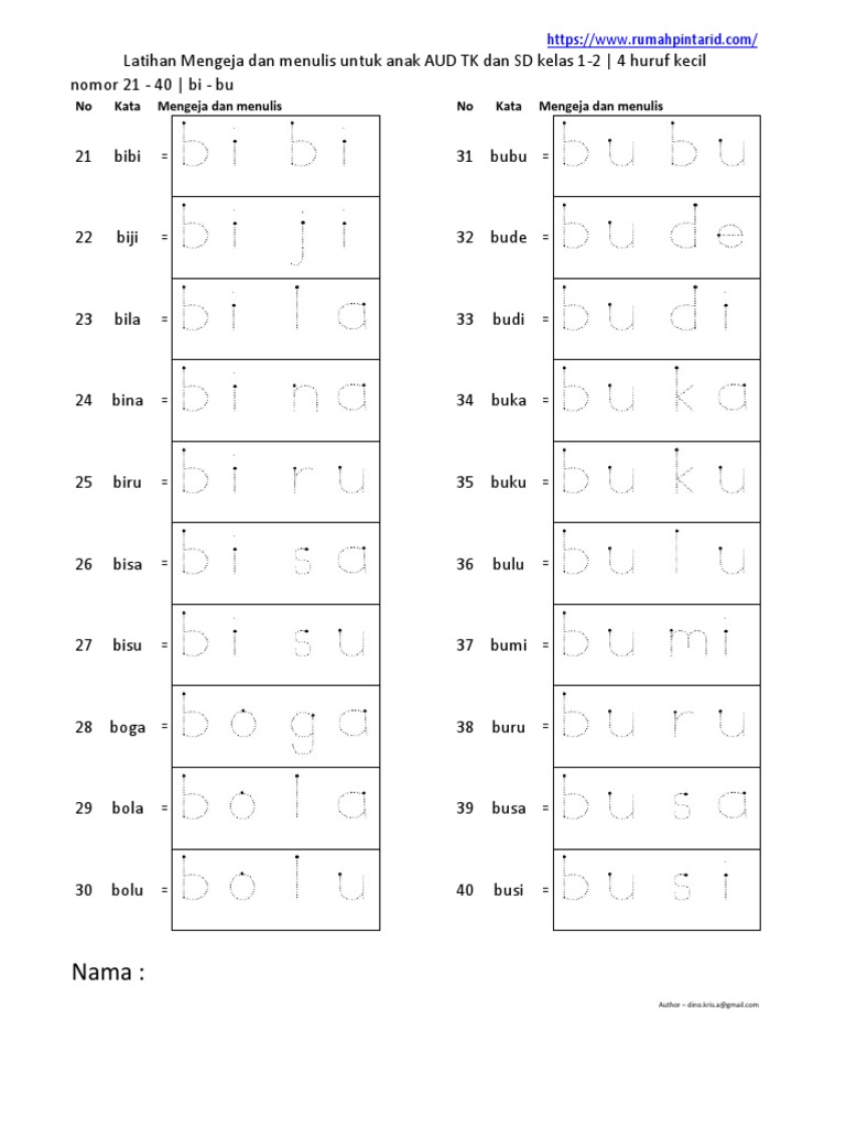 Belajar Mengeja Dan Menulis Dasar Dengan 4 HURUF No 21 40 | PDF