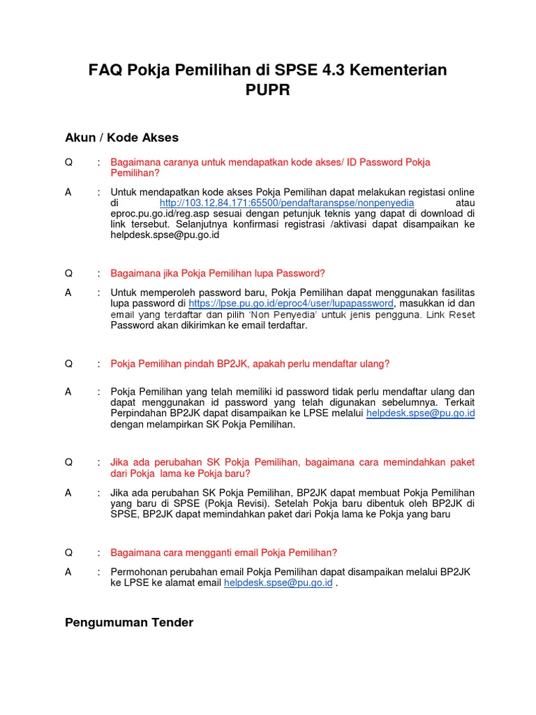 FAQ Pokja Pemilihan Di SPSE 43 | PDF