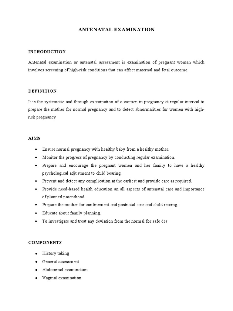 Antenatal Examination | PDF | Pregnancy | Prenatal Development