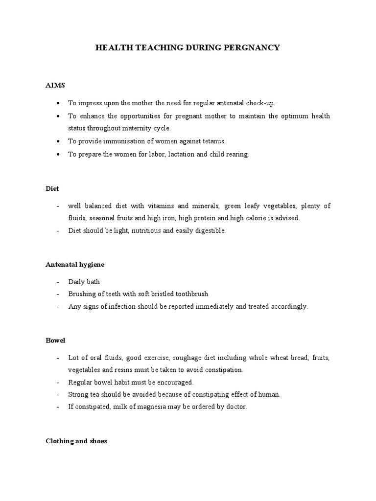 Health Teaching During Pergnancy | PDF | Miscarriage | Pregnancy