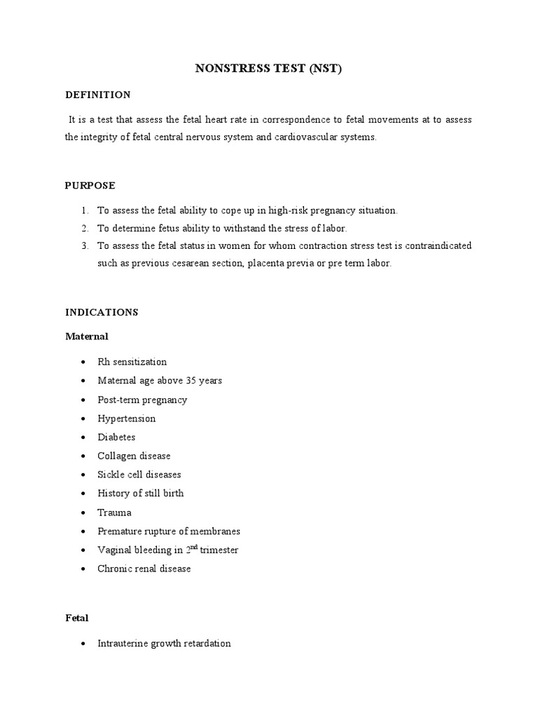 Nonstress Test (NST) : It Is A Test That Assess The Fetal Heart Rate in ...