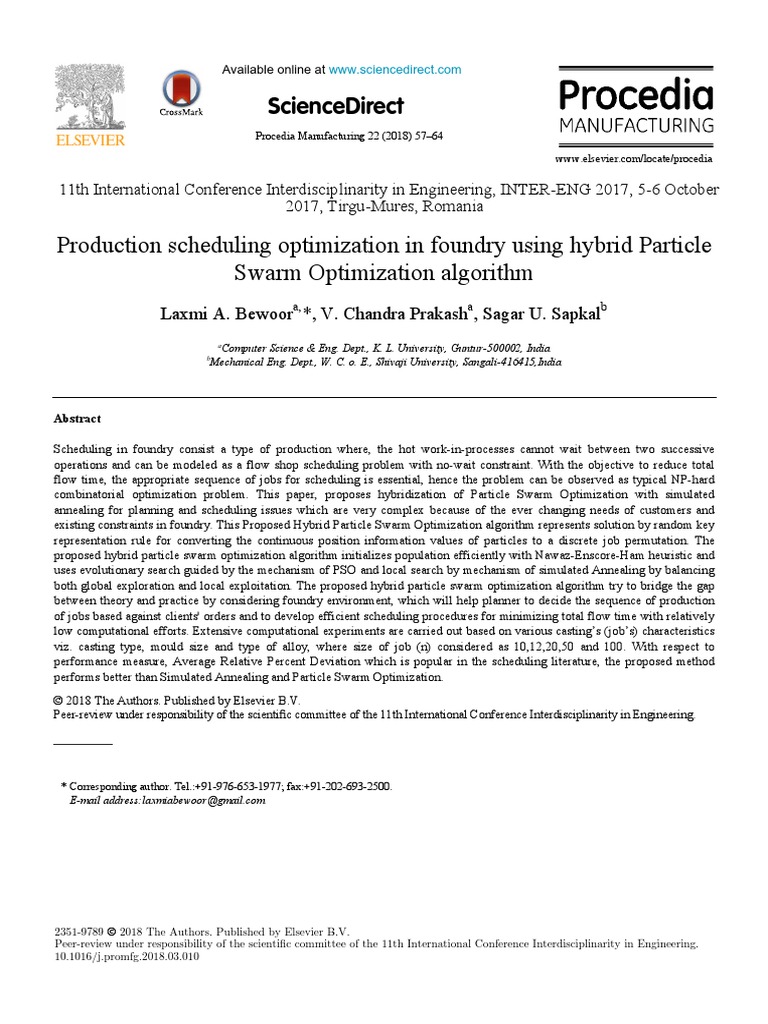 Production Scheduling Optimization in Foundry Using Hybrid Particle Swarm Optimization Algorithm ...