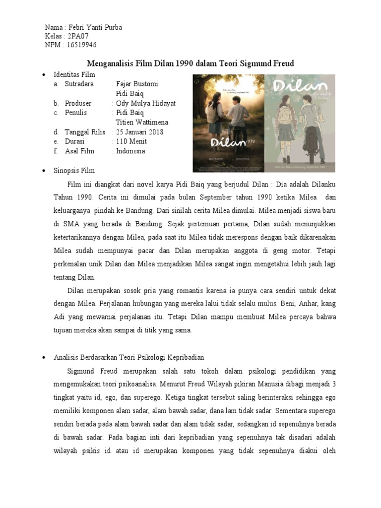 Analisis Psikoanalisis Dilan 1990 | PDF | Kesehatan Holistik | Fiksi Misteri, Thriller, & Kejahatan