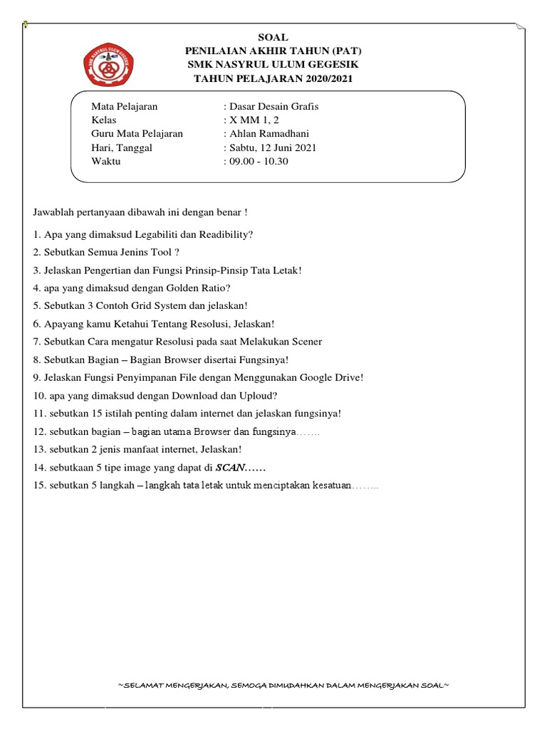 Soal Pat DDG | PDF | Komputer