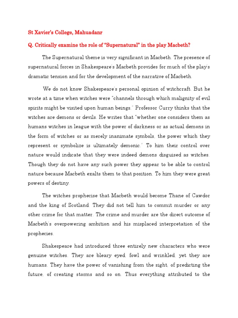 Supernatural Elements in Macbeth | PDF | Macbeth | Witchcraft