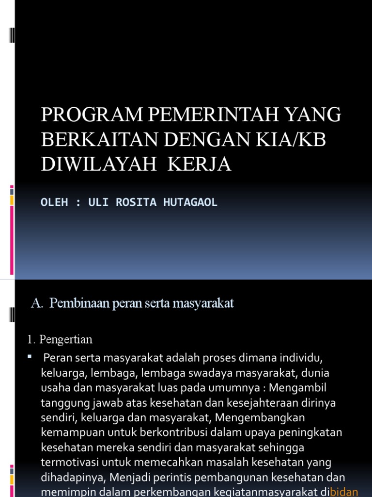 Program Pemerintah Yang Berkaitan Dengan Kia/Kb Diwilayah Kerja | PDF