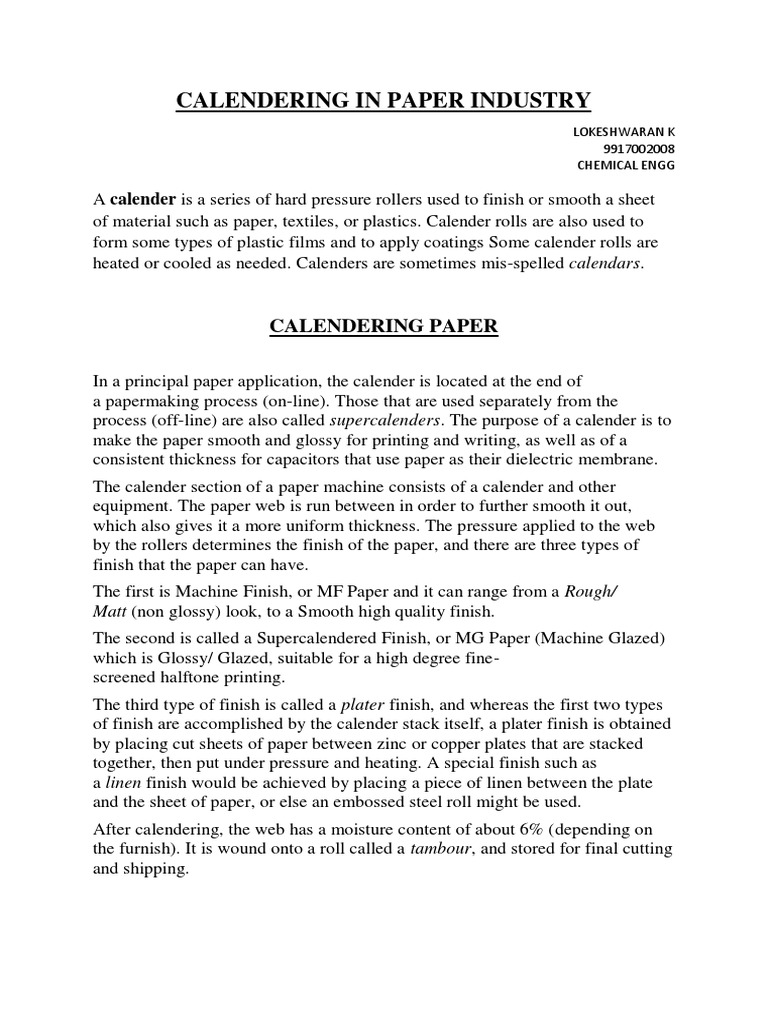 Calendering in Paper Industry | PDF | Business Process | Industrial ...