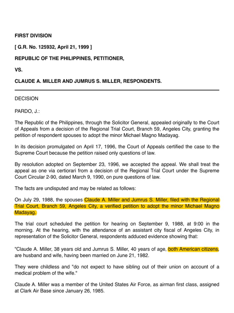 Adoption Case: Miller v. Philippines | PDF | Jurisdiction | Adoption