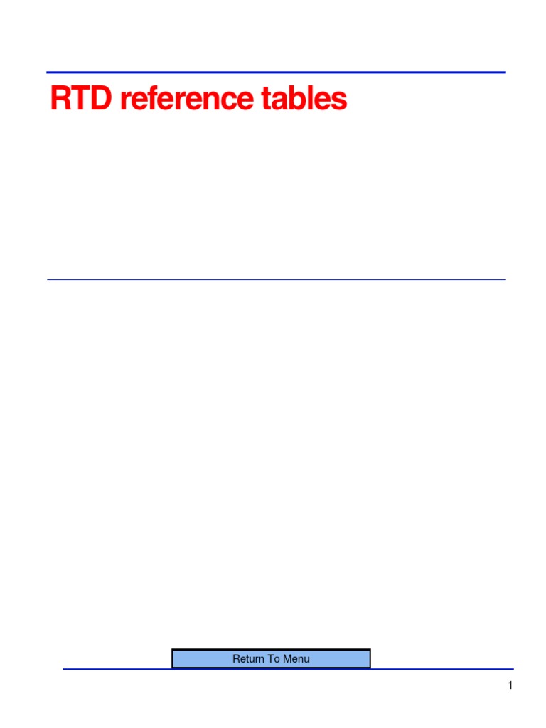 RTD Reference Tables: Return To Menu | PDF | Electrical Resistance And ...