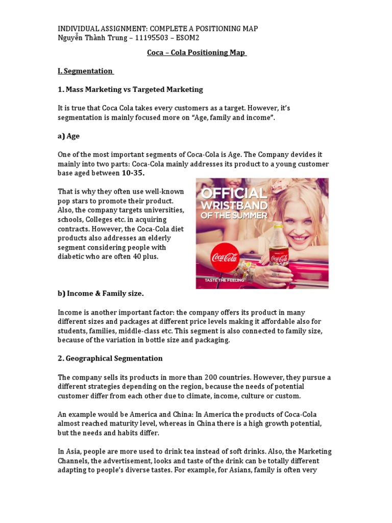 Coca - Cola Positioning Map | PDF | Sugar Substitute | Market Segmentation