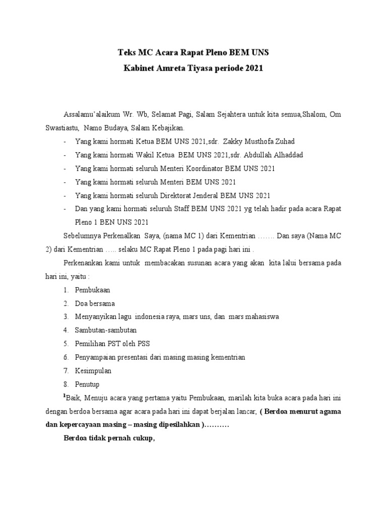 Teks MC Acara Rapat Pleno | PDF
