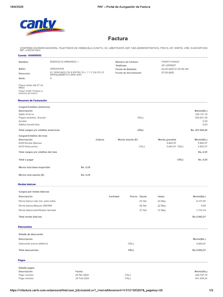 Factura Cantv Detallada | PDF