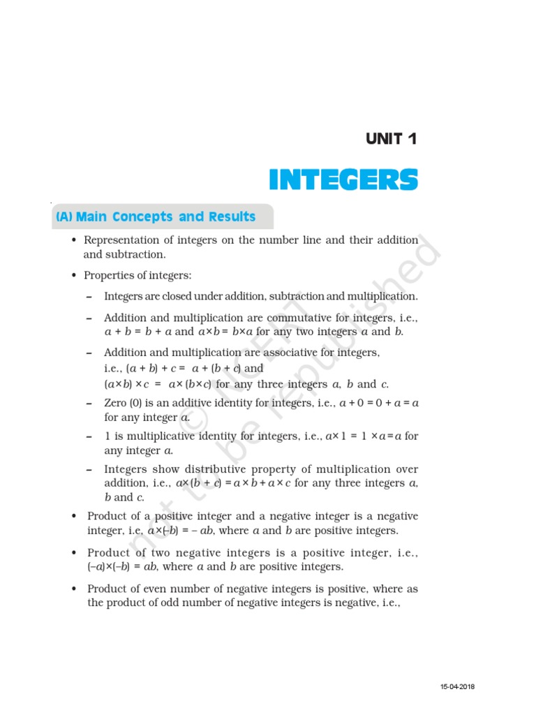 Unit 1 (Integers) | PDF | Multiplication | Ion